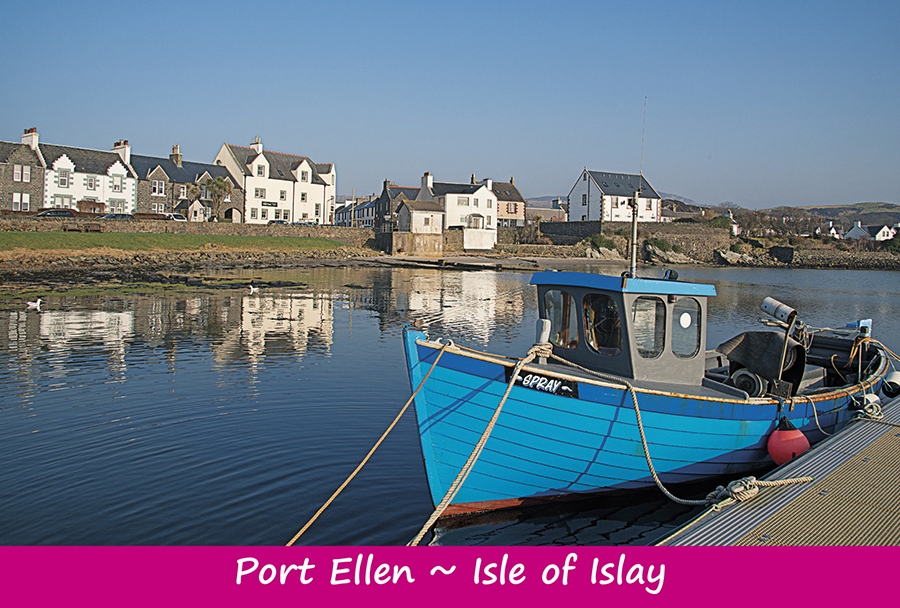 Small Postcard Port Ellen Isle of Islay pack of 50 - Island Blue